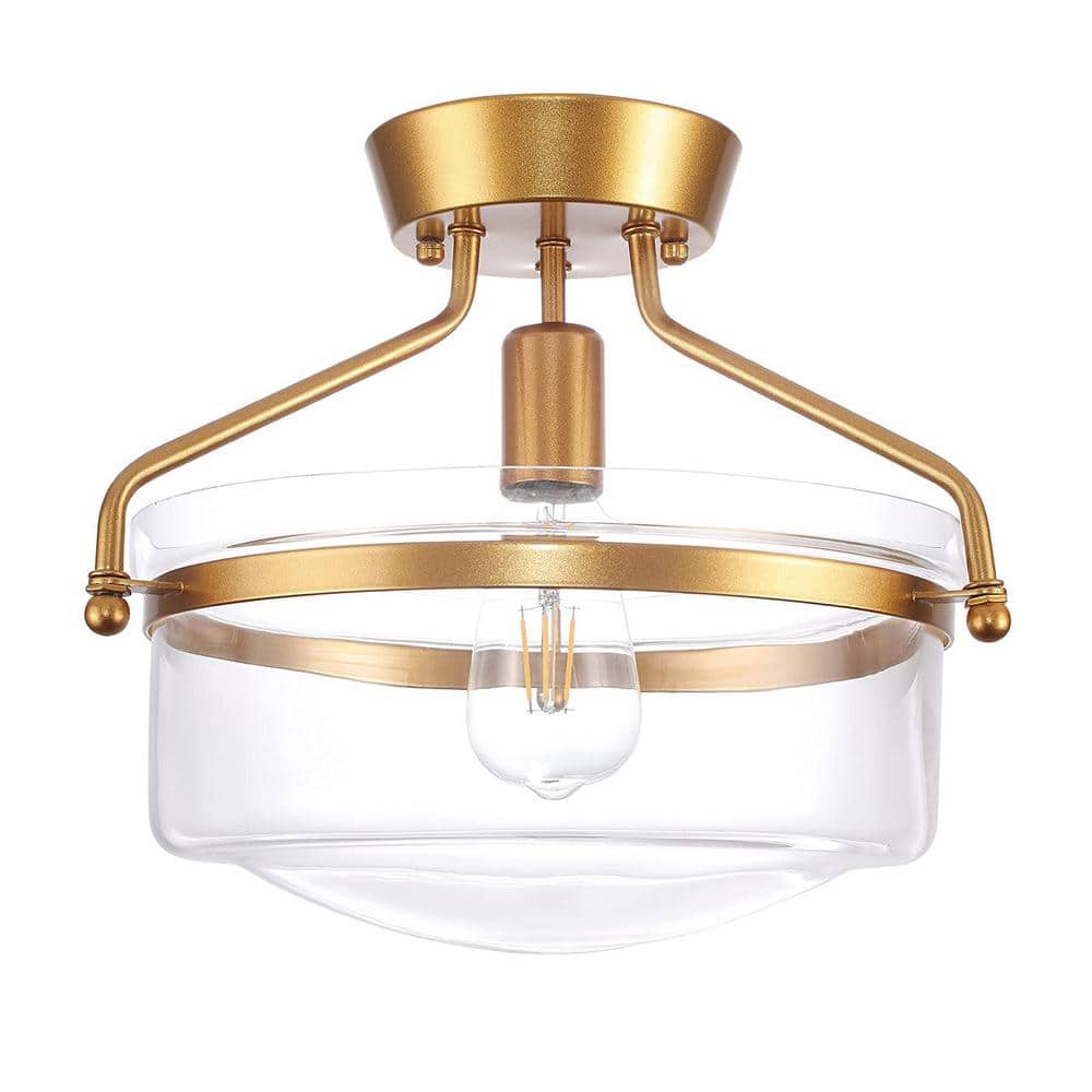 LWYTJO 1 Light 13.38 in. Gold Dimmable semi-flush Mount with Clear ...