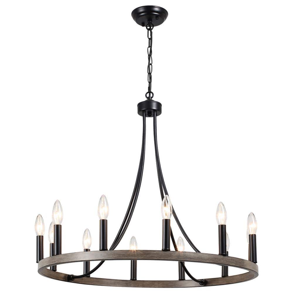 ADSENSTY 12-Light Black and Imitation Wood Grain Modern Adjustable ...