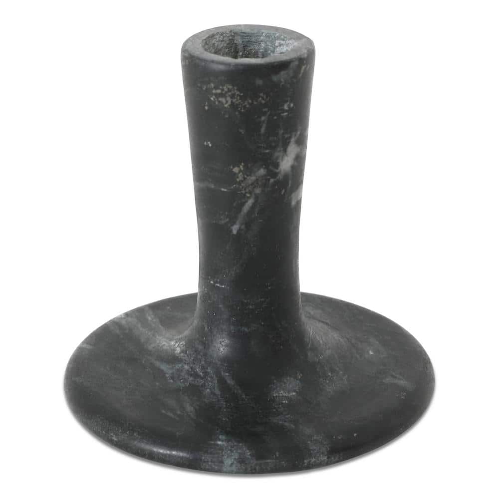 NADAAL STUDIOS Ira 4 in. Black Vein Marble Freeform Short Candle Holder ...