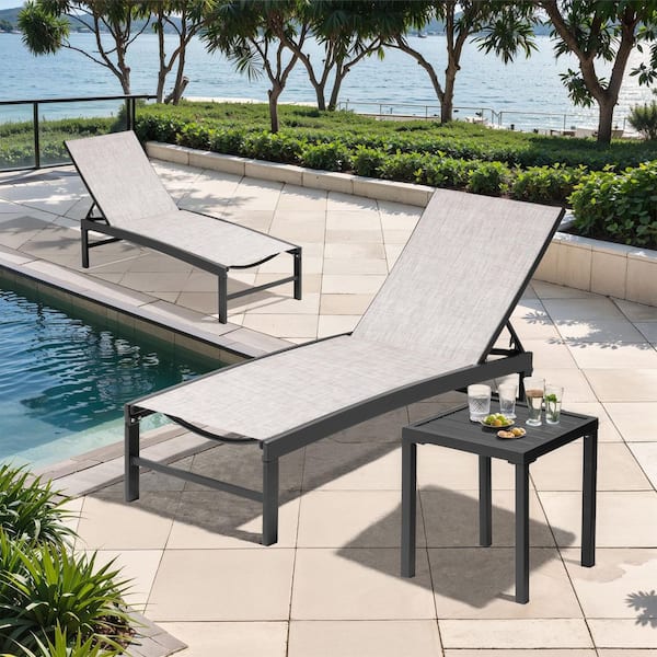 Pellebant 3-Piece Patio Metal Outdoor Adjustable Chaise Lounge Chairs ...
