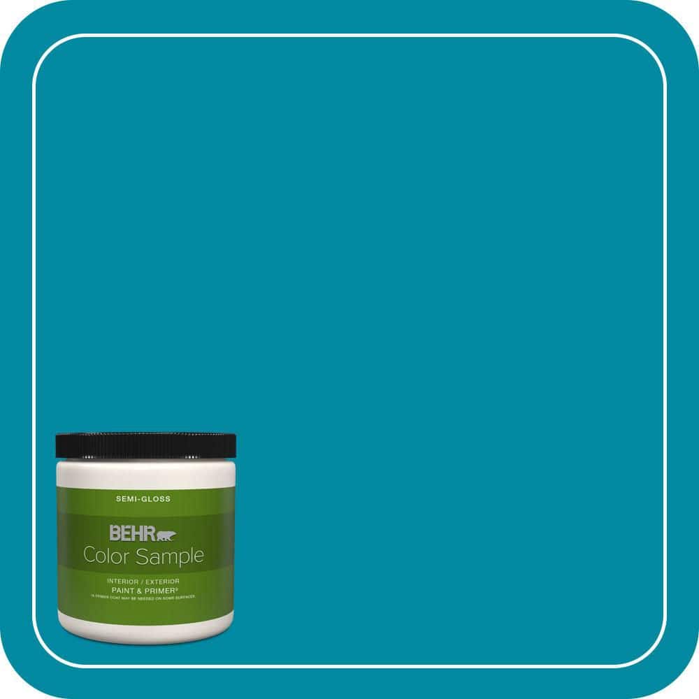BEHR PREMIUM PLUS 8 oz. #P480-6 Aruba Blue Semi-Gloss Interior/Exterior ...