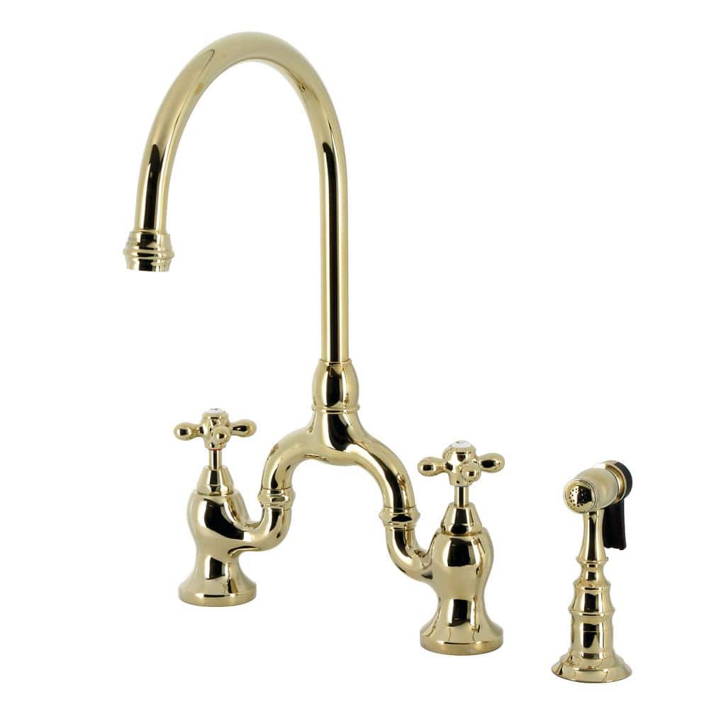 Kingston Brass English Country Double-Handle Deck Mount Gooseneck ...