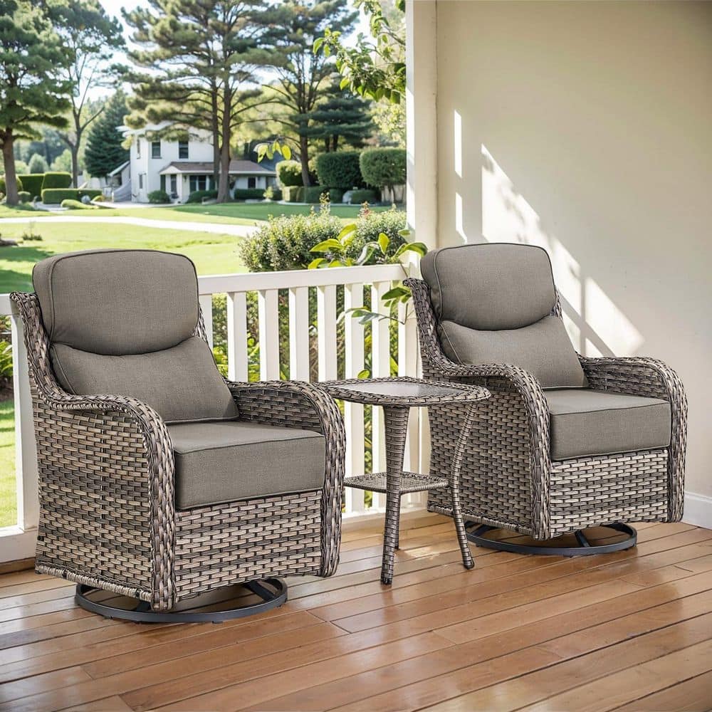 Opohoro Arcadia Gray 3-Piece Wicker Swivel Rocker Patio Conversation ...
