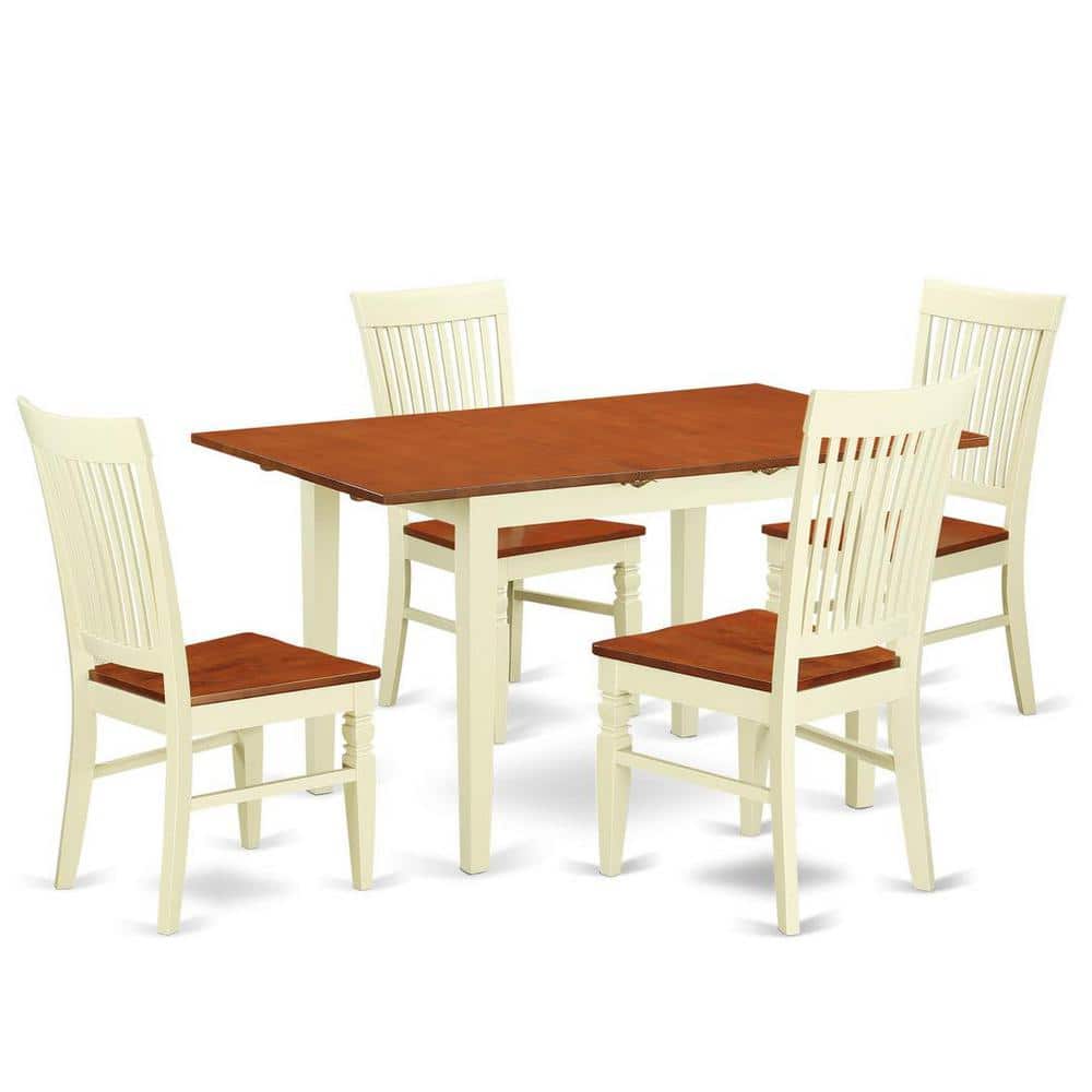 East West Furniture 5-Piece Buttermilk and Cherry Solid Wood Top ...
