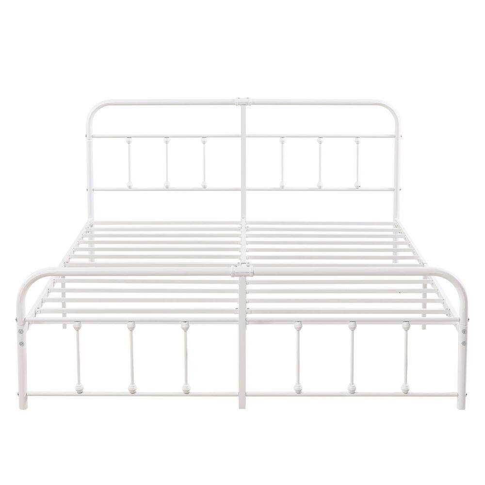 VECELO Victorian Bed Frame With Heavy Duty, White Metal Frame King Size ...