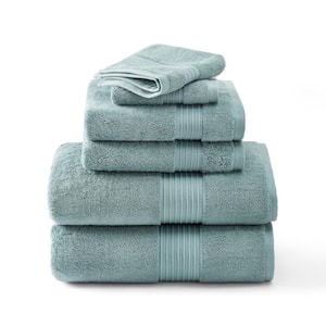 TOWN & COUNTRY LIVING Windowpane Textured Aqua Blue Cotton 6-Piece Bath ...