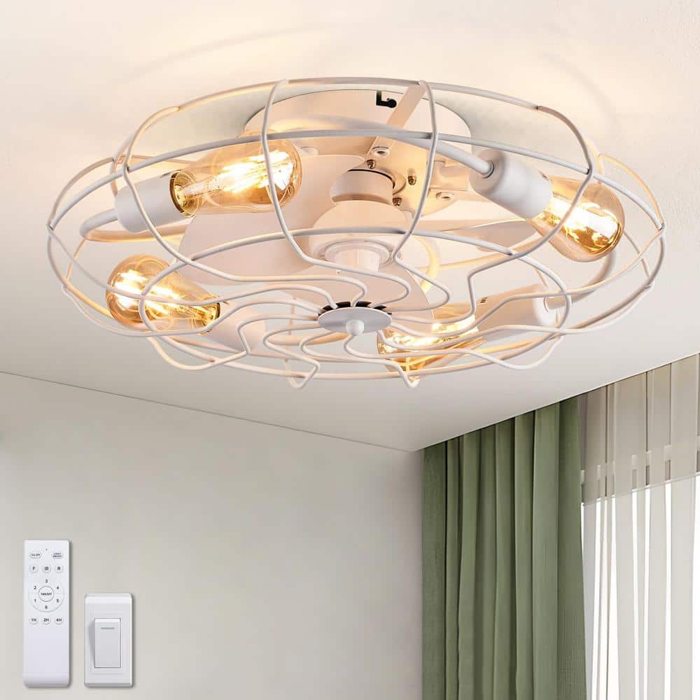 Pacific Core 21 in. Indoor White 4-Light Caged Low Profile Ceiling Fan ...