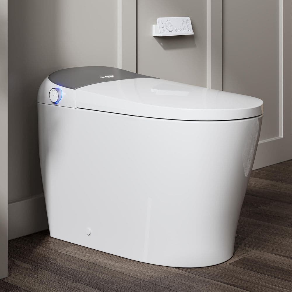 HOROW Tankless Elongated Smart Toilet Bidet in White with Auto Flush ...