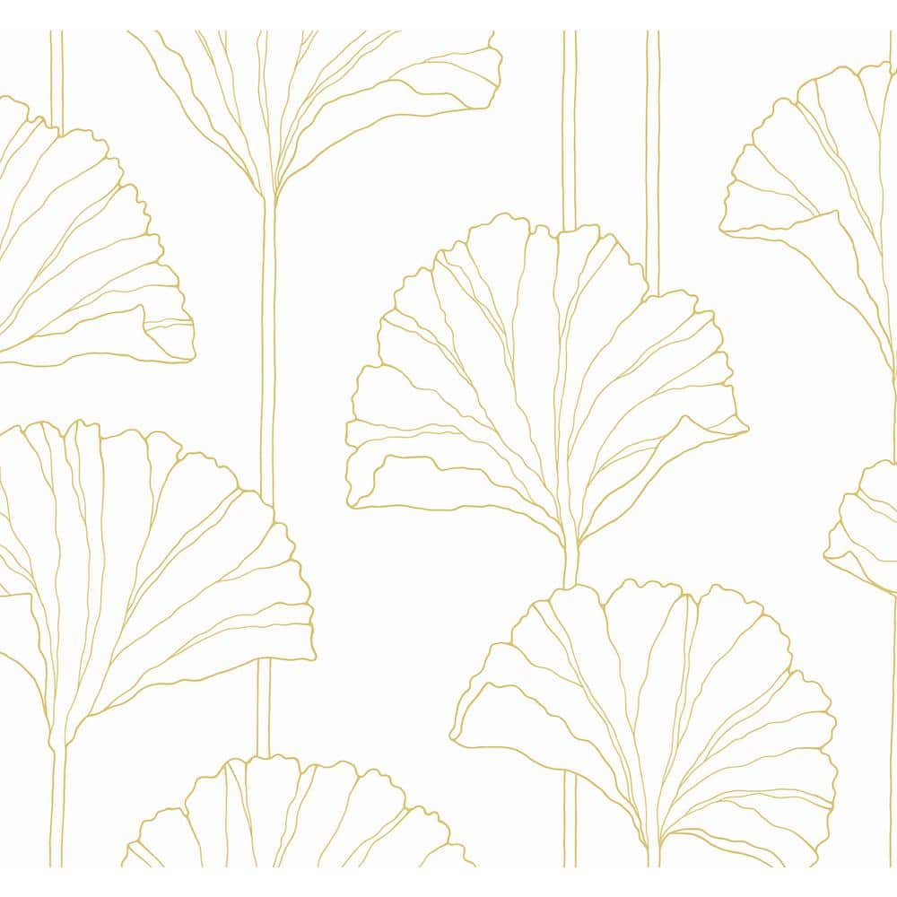 NextWall Metallic Gold Gingko Leaf Vinyl Peel and Stick Wallpaper Roll ...