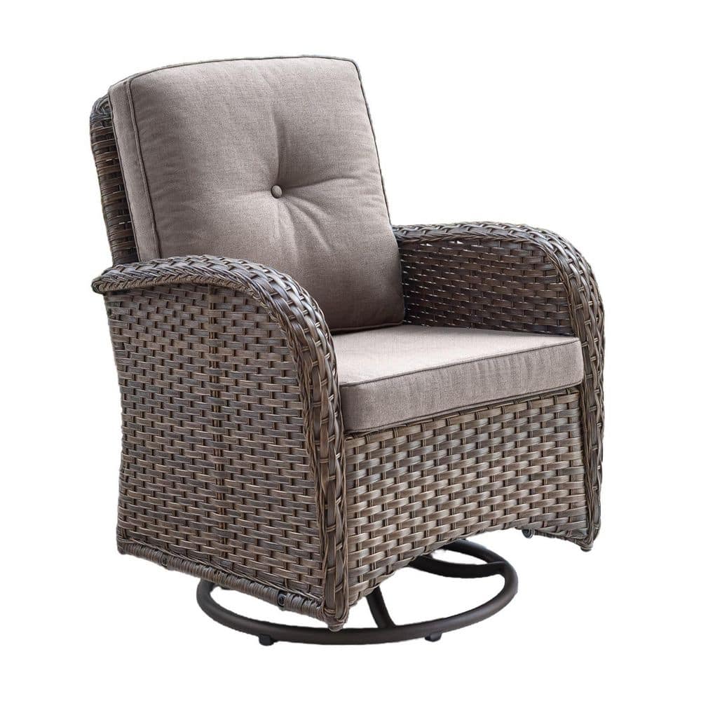 Gymojoy Carlos 1-Person High Back Brown Wicker Outdoor Swivel Rocking ...