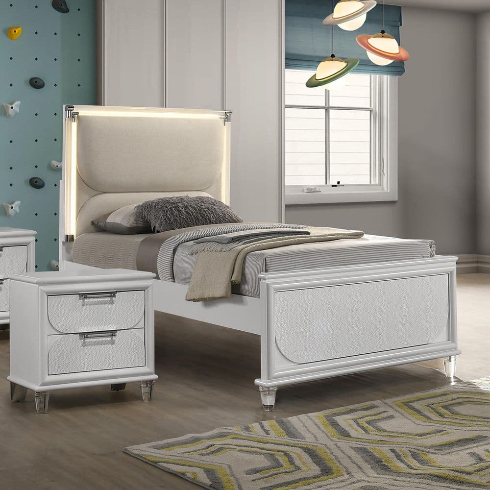 Furniture of America Glosan 2-Piece Pearl White Wood Twin Bedroom Set ...