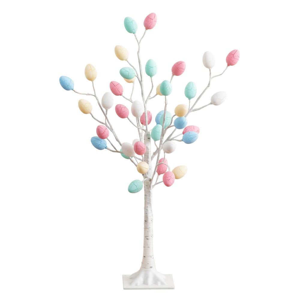Nearly Natural 3 ft. Pre-Lit Artificial Easter Twig Tree with 40 Egg ...