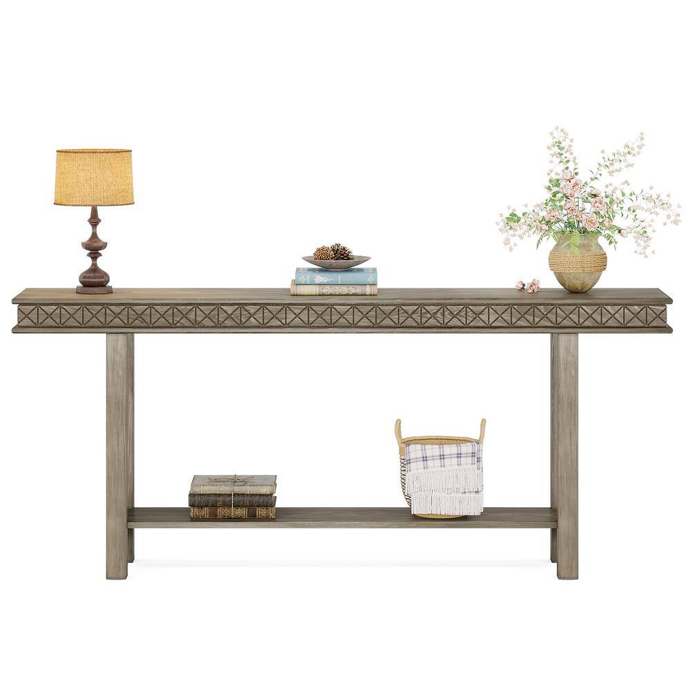 Turrella 70.9 in. Gray Rectangle Engineered Wood Console Table with 2 ...