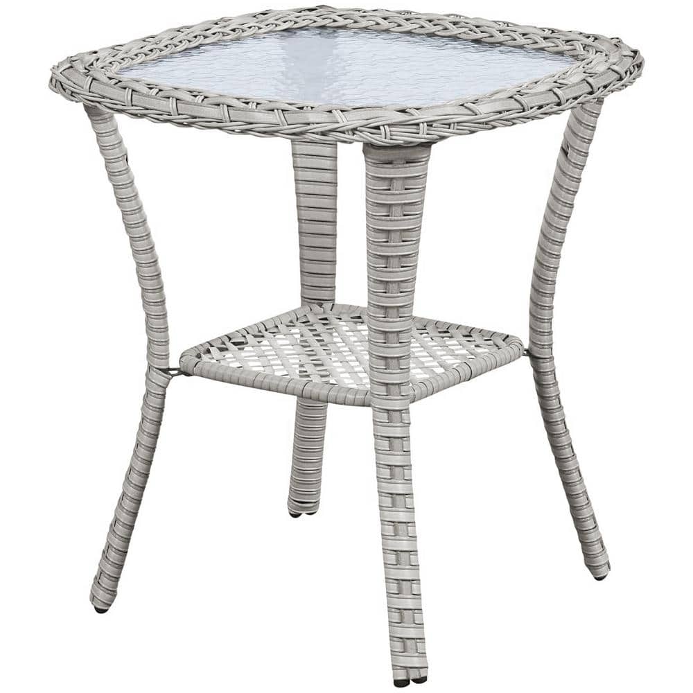 Pocassy Gray White Square Wicker Outdoor Glass Side Table PJ072 - The ...