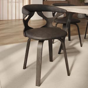 Leisuremod Dining Chair with Leather Round Seat and Solid Wood Legs ...