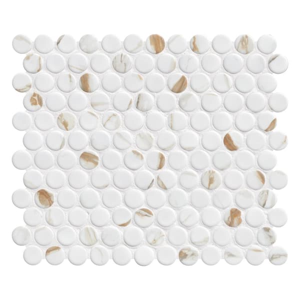 MSI Calacatta Gold Penny Round 11 in. x 12 in. x 0.24 in. Matte ...