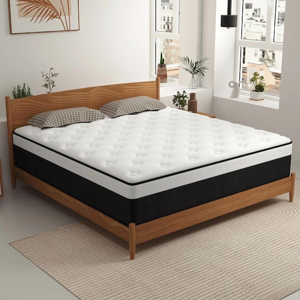 Normal Black Full Medium Hybrid Euro Top 8 in. Bed-in-a-Box Mattress HD ...