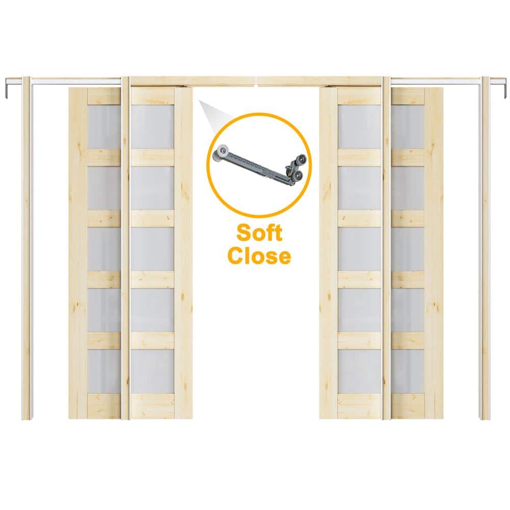 ARK DESIGN 48 in. x 80 in. 5-Lite Frosted Glass Unfinished Solid Core ...