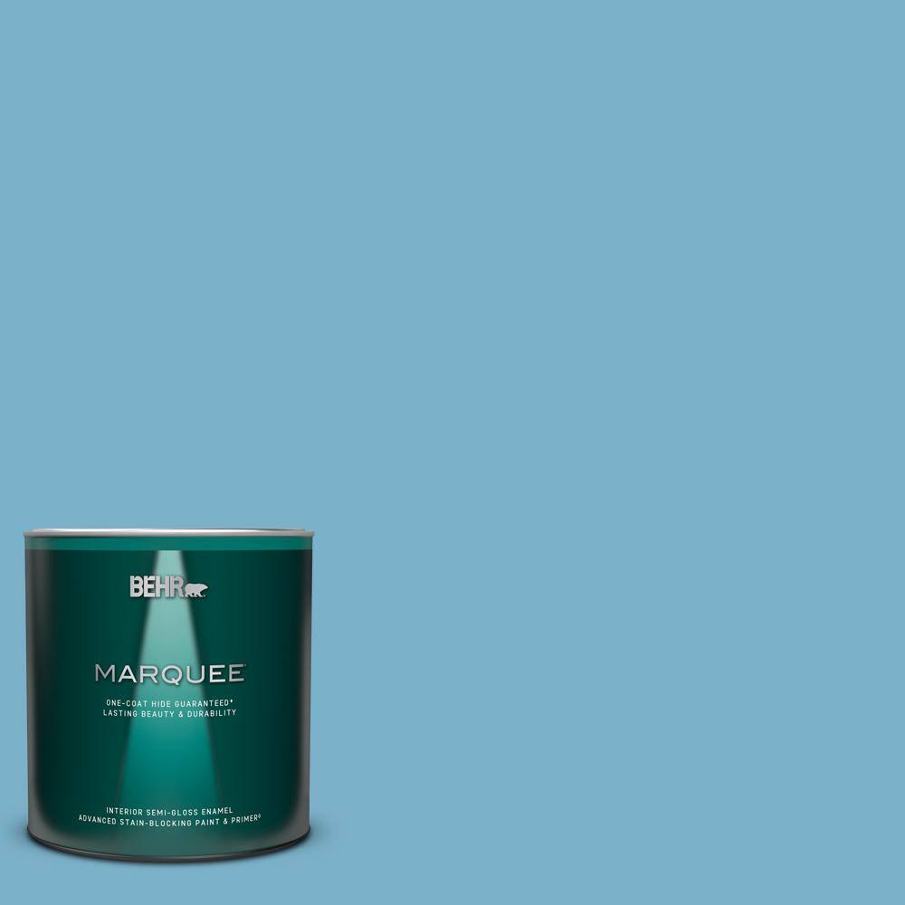 BEHR MARQUEE 1 qt. #M490-4 Frisky Blue One-Coat Hide Semi-Gloss Enamel ...