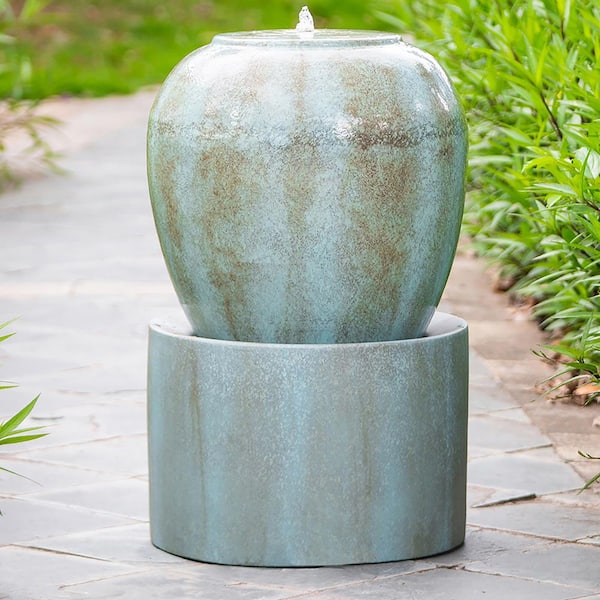 AUTMOON 32 in. Cement Urn Fountain Tranquility Lawn Water Feature for ...