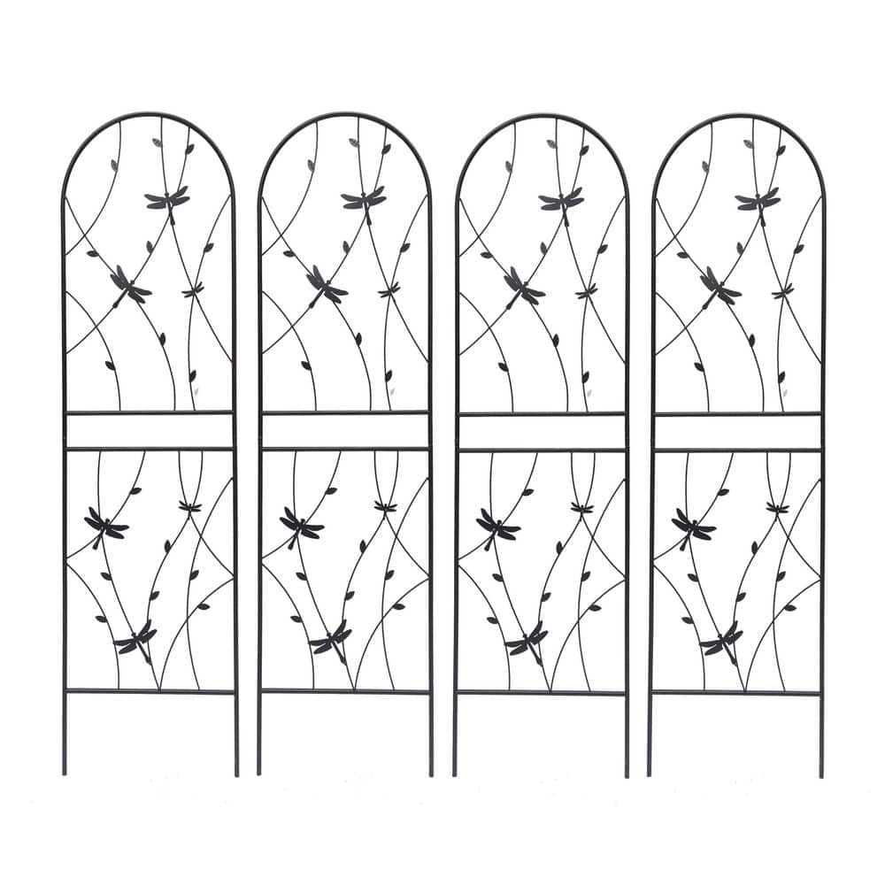Miscool Avex Black 4-Pieces 19.7 in. W x 71 in. H Metal Garden Trellis for Climbing Plants ...