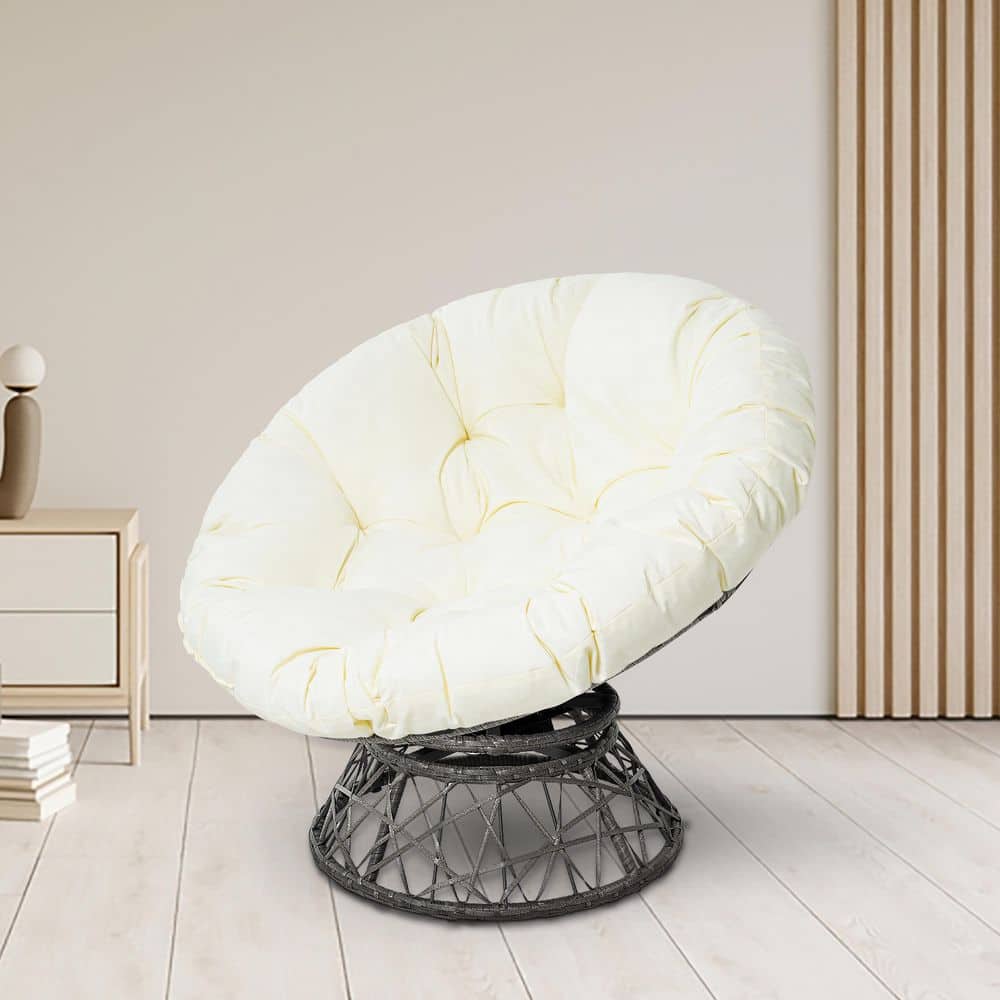 HOMESTOCK Cream Wicker Papasan Chair with Oversized Dark Gray Cushion ...