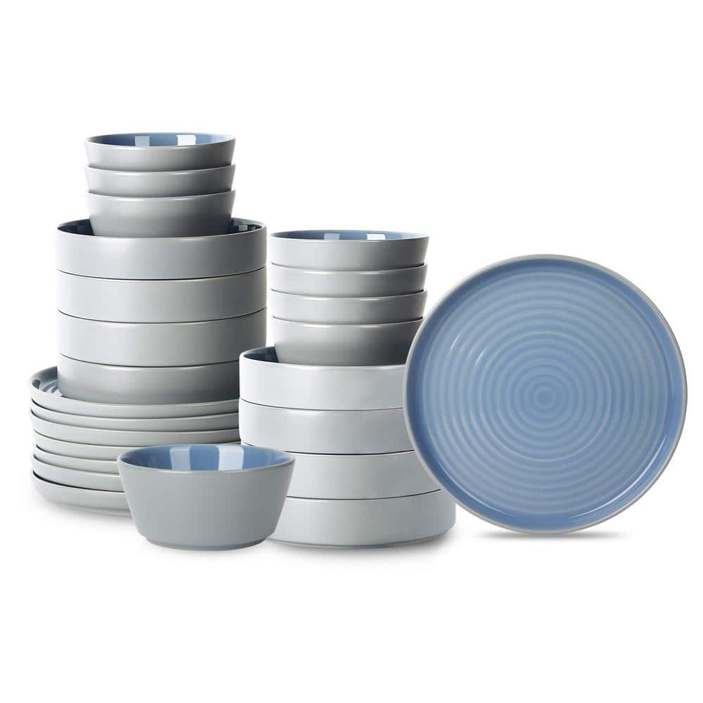 STONE LAIN Elica 24-Piece Blue and Grey Stoneware Dinnerware Set ...