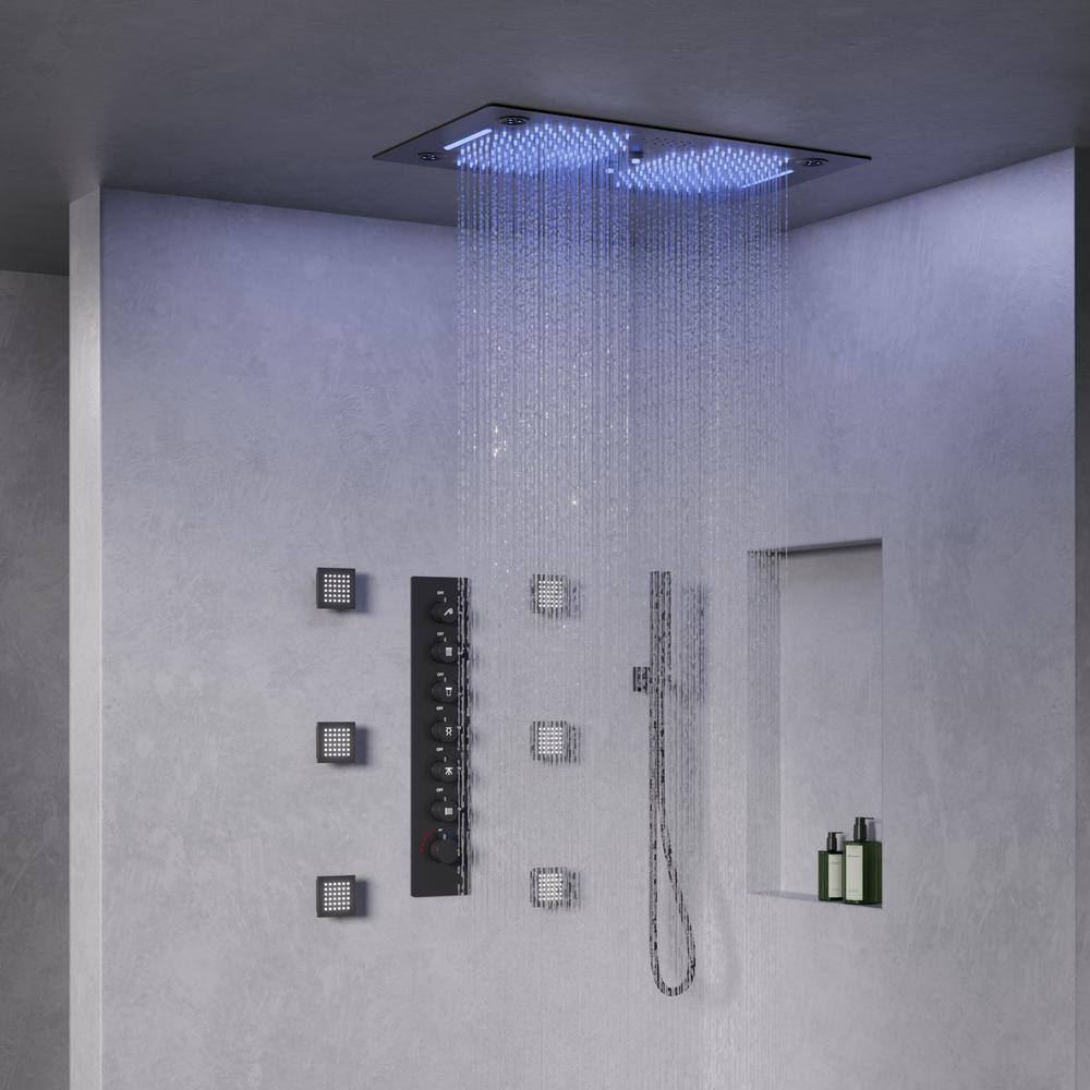 GRANDJOY AuroraMist LED Shower System Kit 6-Spray Ceiling Mount 28 in ...