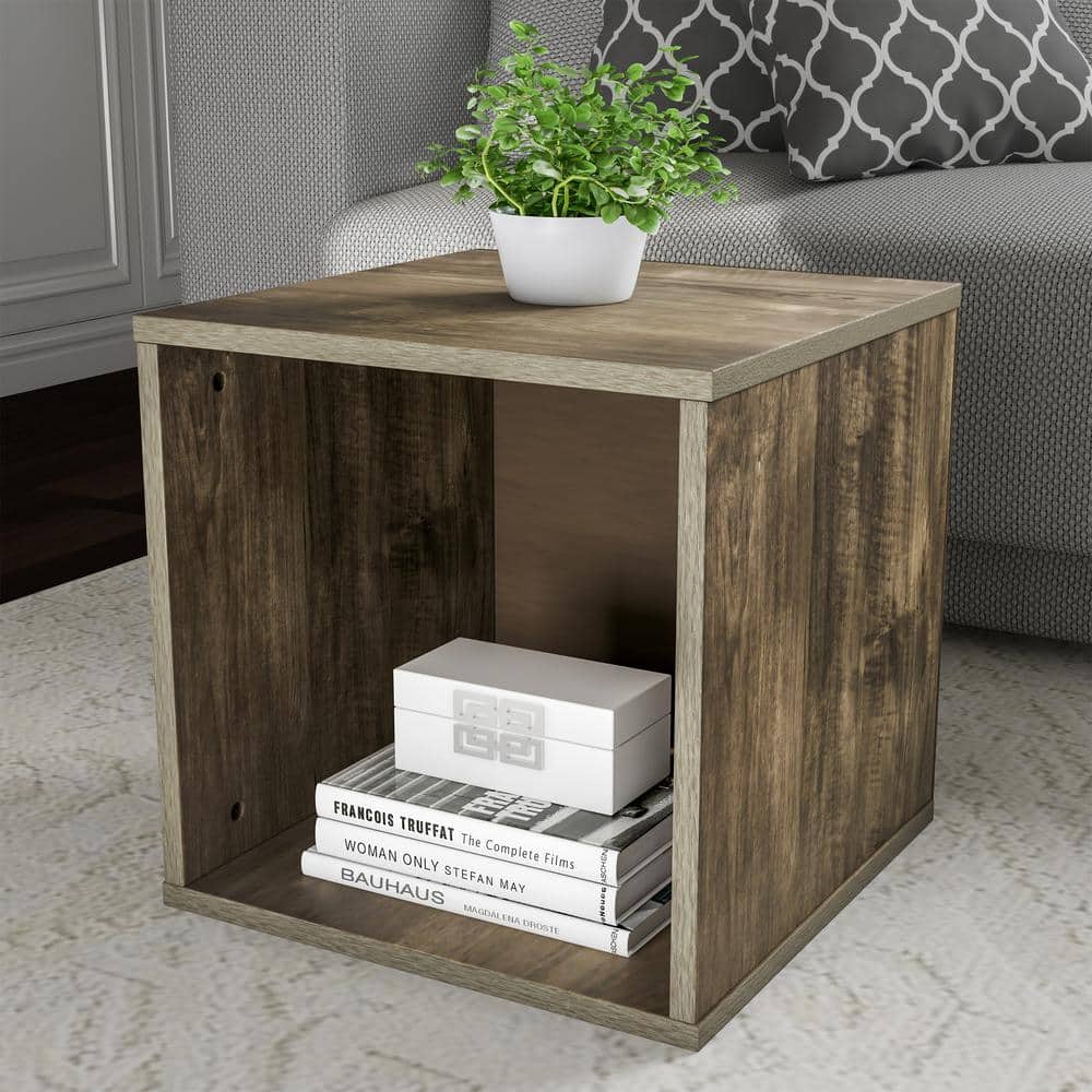 Lavish Home 15.75 in. Square Wood Modular Side Table with Storage ...