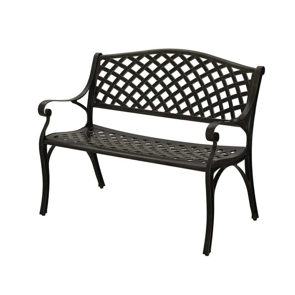 Clihome Bronze Cast Aluminum Outdoor Bench Patio Garden Yard Bench with ...