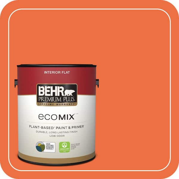 BEHR PREMIUM PLUS 1 gal. #210B-6 Aurora Orange Flat EcoMix Plant-Based ...