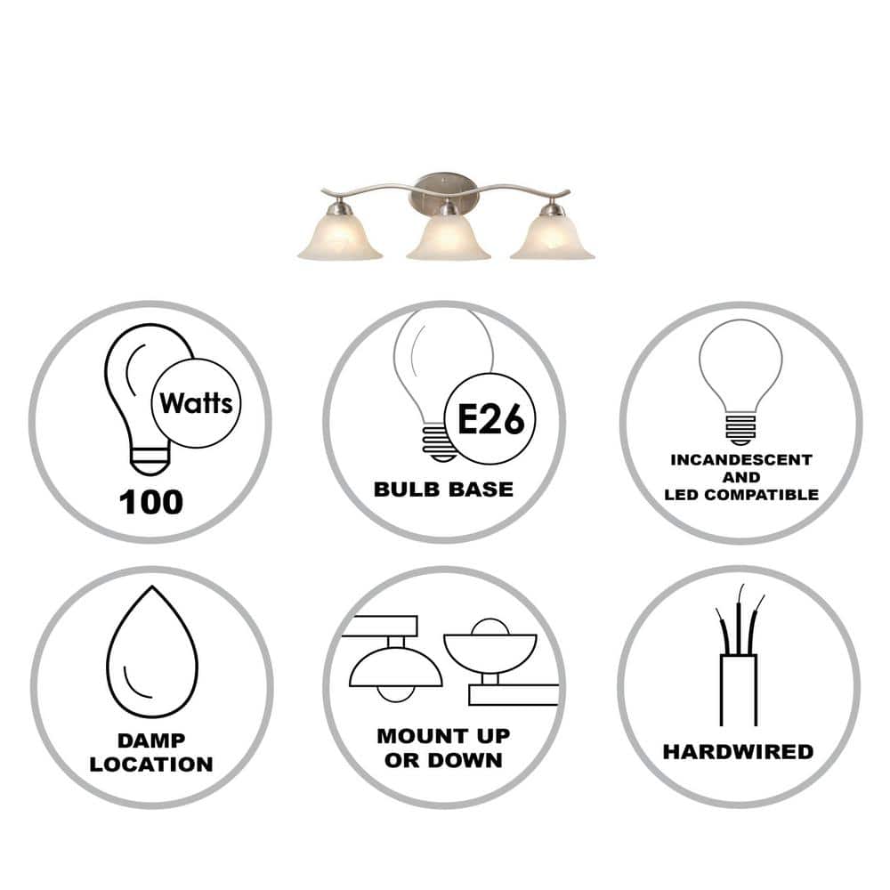 Buy Andenne 3-Light 26.3 in. Transitional Brushed Nickel Bathroom ...