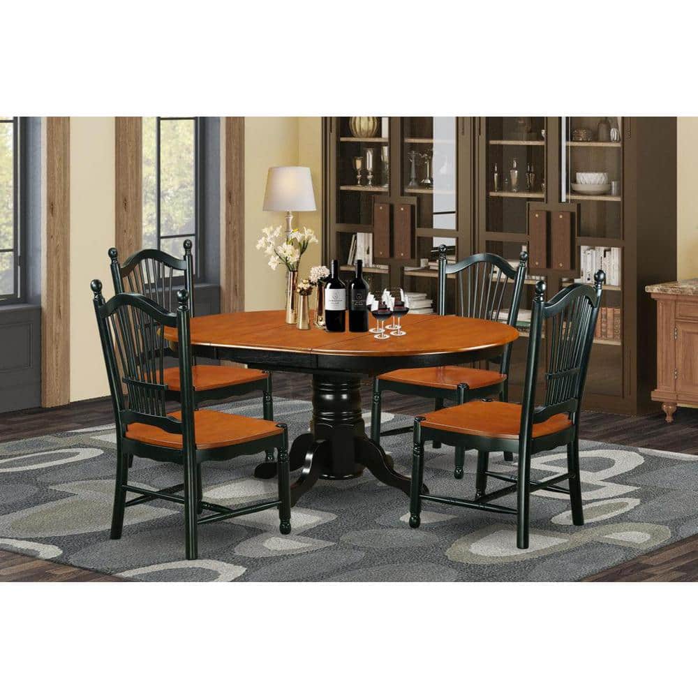East West Furniture 5-Piece Black and Cherry Finish Solid Wood Top ...
