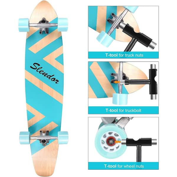 SEEUTEK Cosmo 42 in.Geometric Light Blue Longboard Skateboard Drop ...