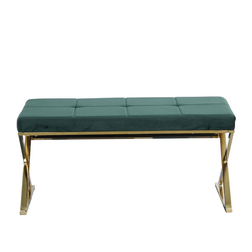 Wateday Green Velvet Ottoman Bench 18.70 in. x 18.10 in. x 38.90 in. YJ ...