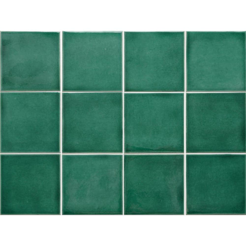 EMSER TILE Kaze Green 11.73 in. x 15.67 in. Glossy Ceramic Mosaic Wall ...