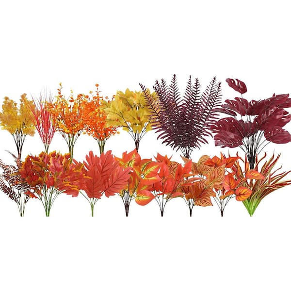 24-Pack Artificial Shrub UV Resistant Plastic Fall Ferns Faux Bushes ...