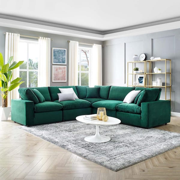 Reviews for MODWAY Commix 119 in. 5 Piece Green Down Filled Overstuffed Performance Velvet Sectional Sofa Pg 1 The Home Depot