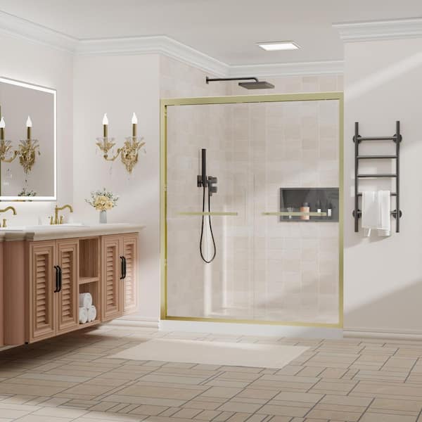 Reviews for Peorsily 56 in. - 60 in. W x 72 in. H Double Sliding Framed ...