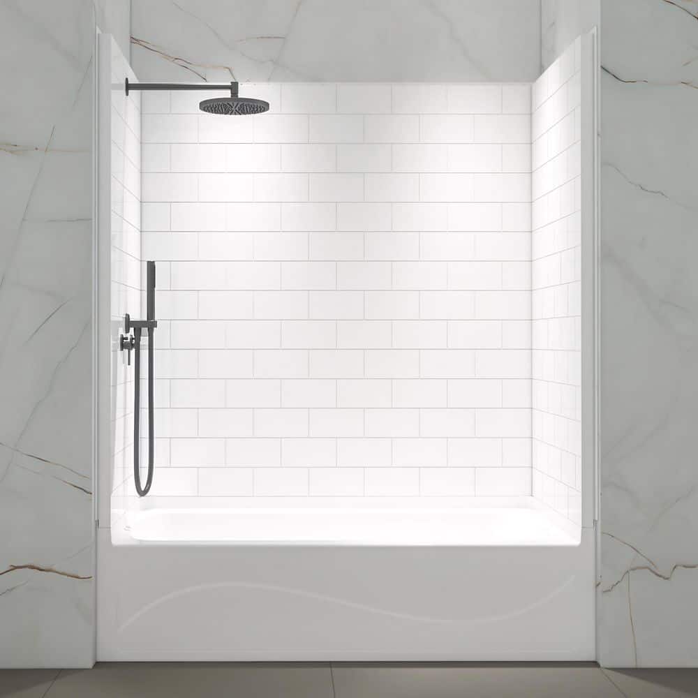 WOODBRIDGE 32.25 in. x 60 in. x 63.75 in. 4-Piece Easy Glue Up Alcove ...