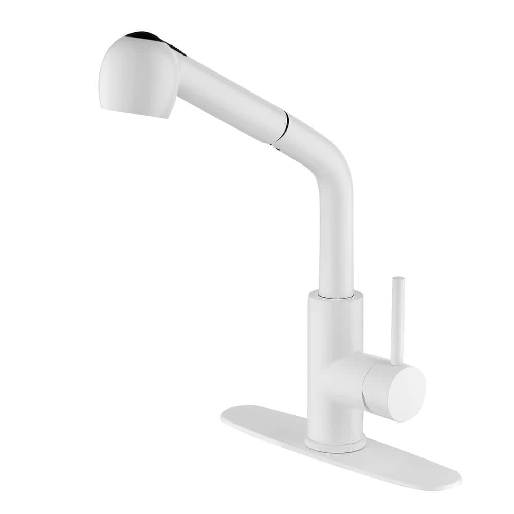 Fapully Single Handle Pull-Down Sprayer Kitchen Faucet with in White ...