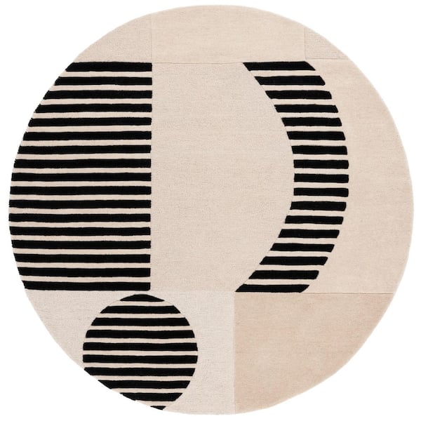 SAFAVIEH Chatham 6 ft. x 6 ft. Ivory/Black Geometric Abstract Round ...