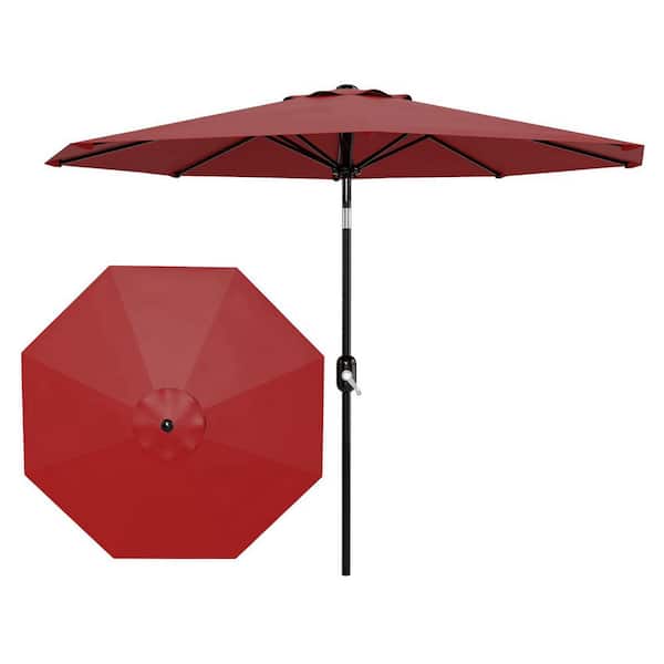 10 ft. 8-Rib Round Market Patio Umbrella in Red with Crank Lift & Tilt ...