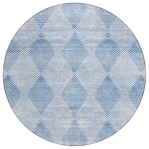 HomeRoots Blue 8 ft. Round Woven Border Round Indoor/Outdoor Area Rug ...