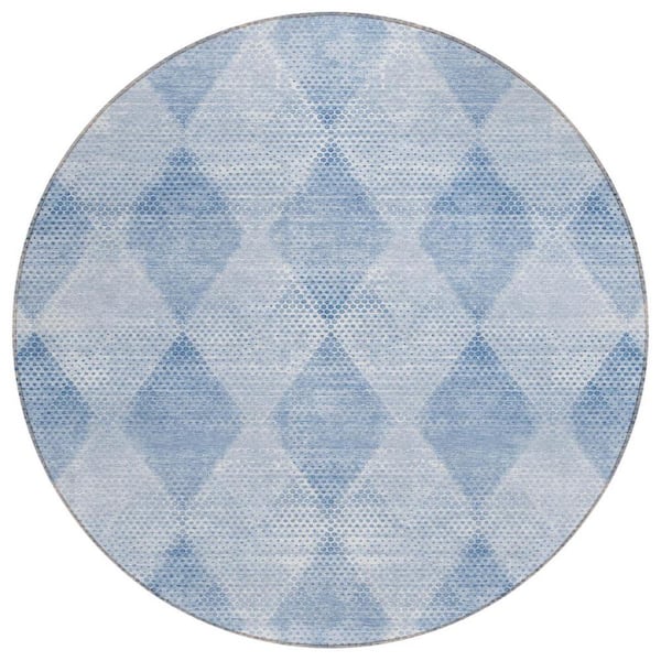 HomeRoots Blue 8 ft. Round Woven Geometric Round Indoor/Outdoor Area ...