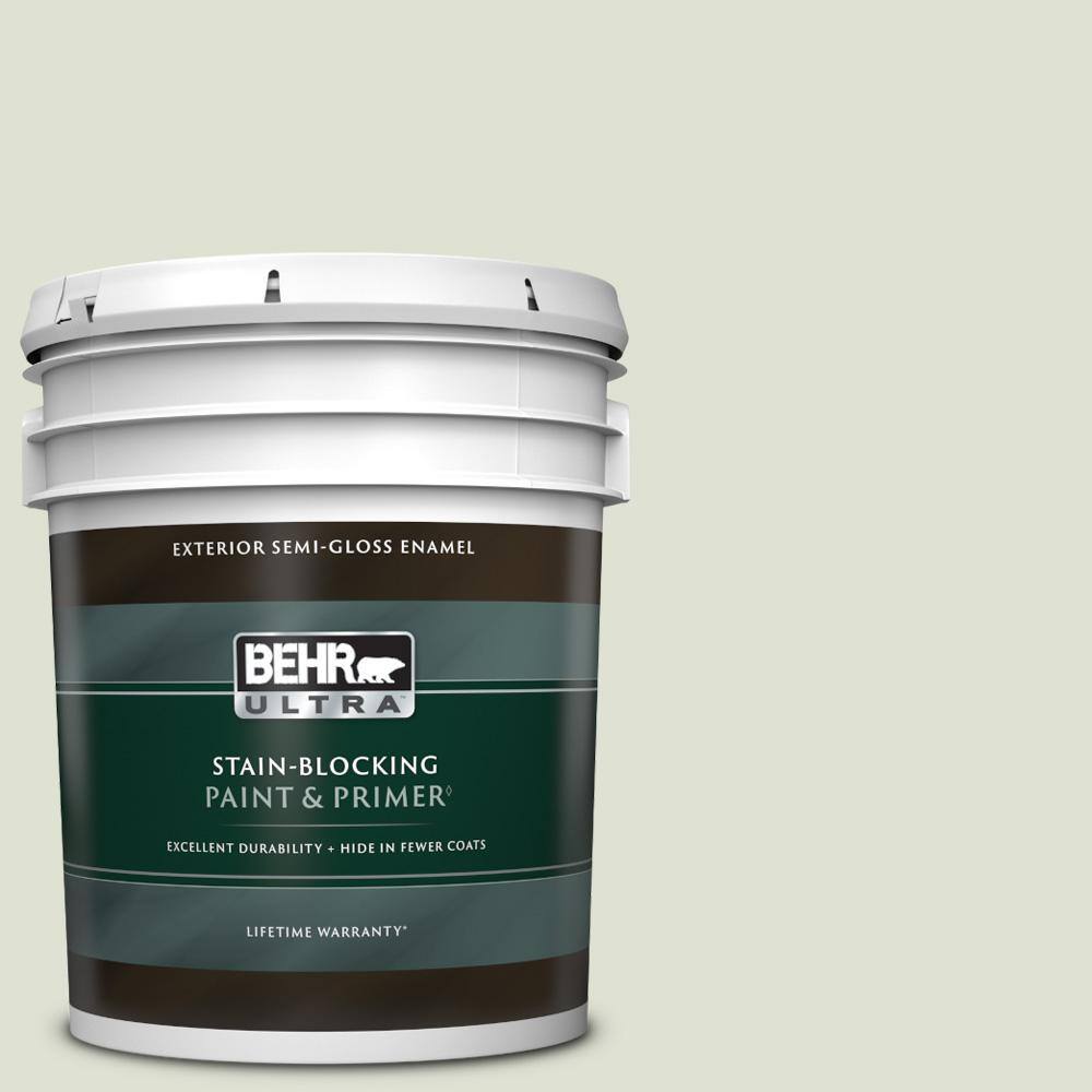 BEHR ULTRA 5 gal. #S380-1 Moss Mist Semi-Gloss Enamel Exterior Paint ...