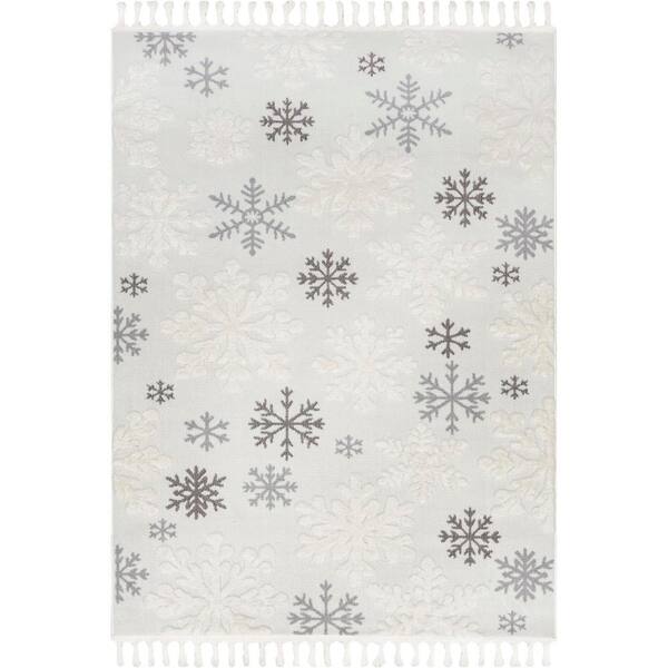 nuLOOM Unity High-Low Snowflake Tasseled Light Grey 5 ft. 3 in. x 7 ft ...