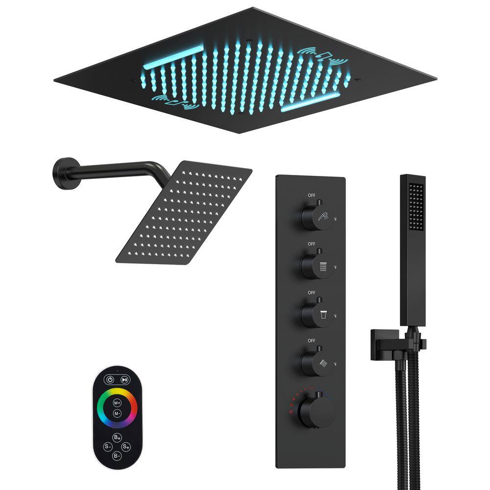 GRANDJOY Aurora Luxury LED Dual Showers 4-Spray 20 in. and 10 in. Fixed ...