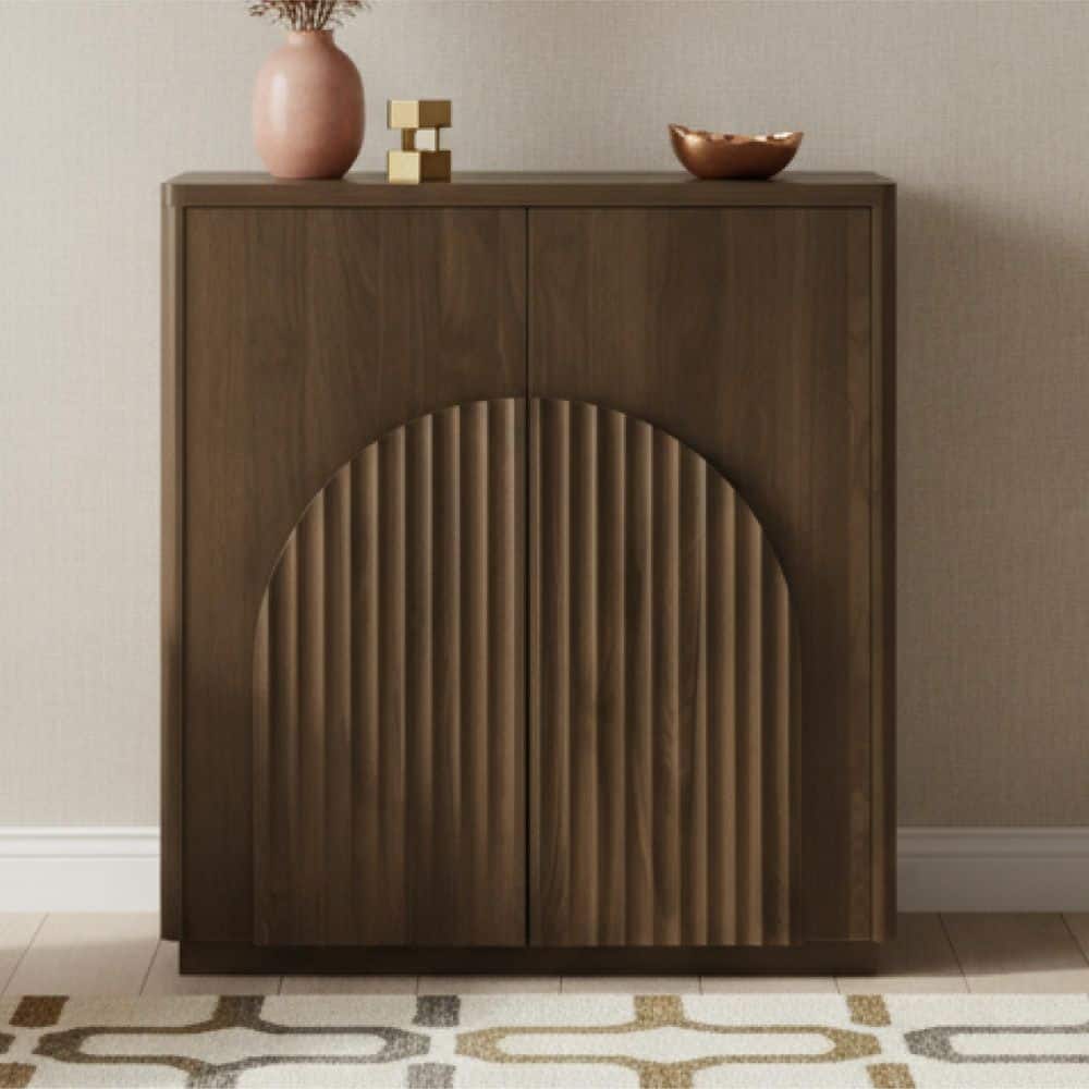 Reviews for Spruce & Spring Mason Walnut Modern Wood Buffet Sideboard with Wave Panel Doors ...
