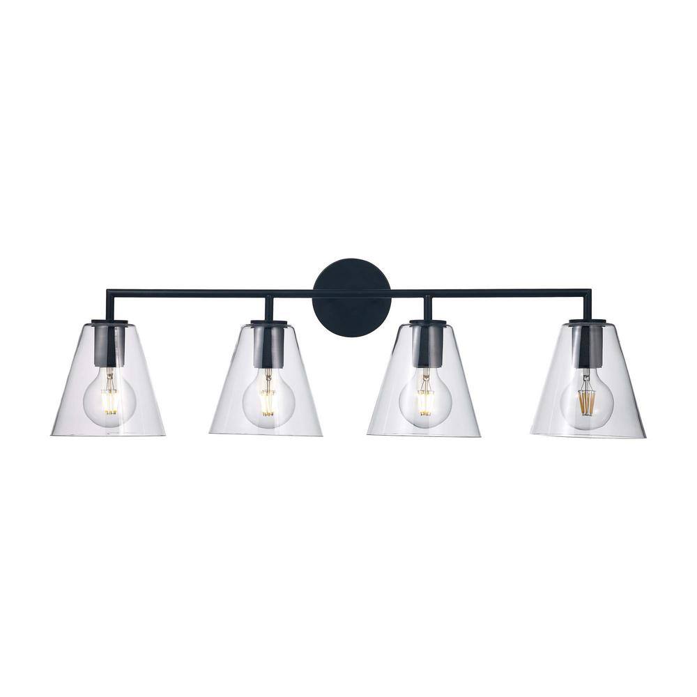 Bel Air Lighting Kennedy 34.5 in. 4-Light Black Bathroom Vanity Light ...